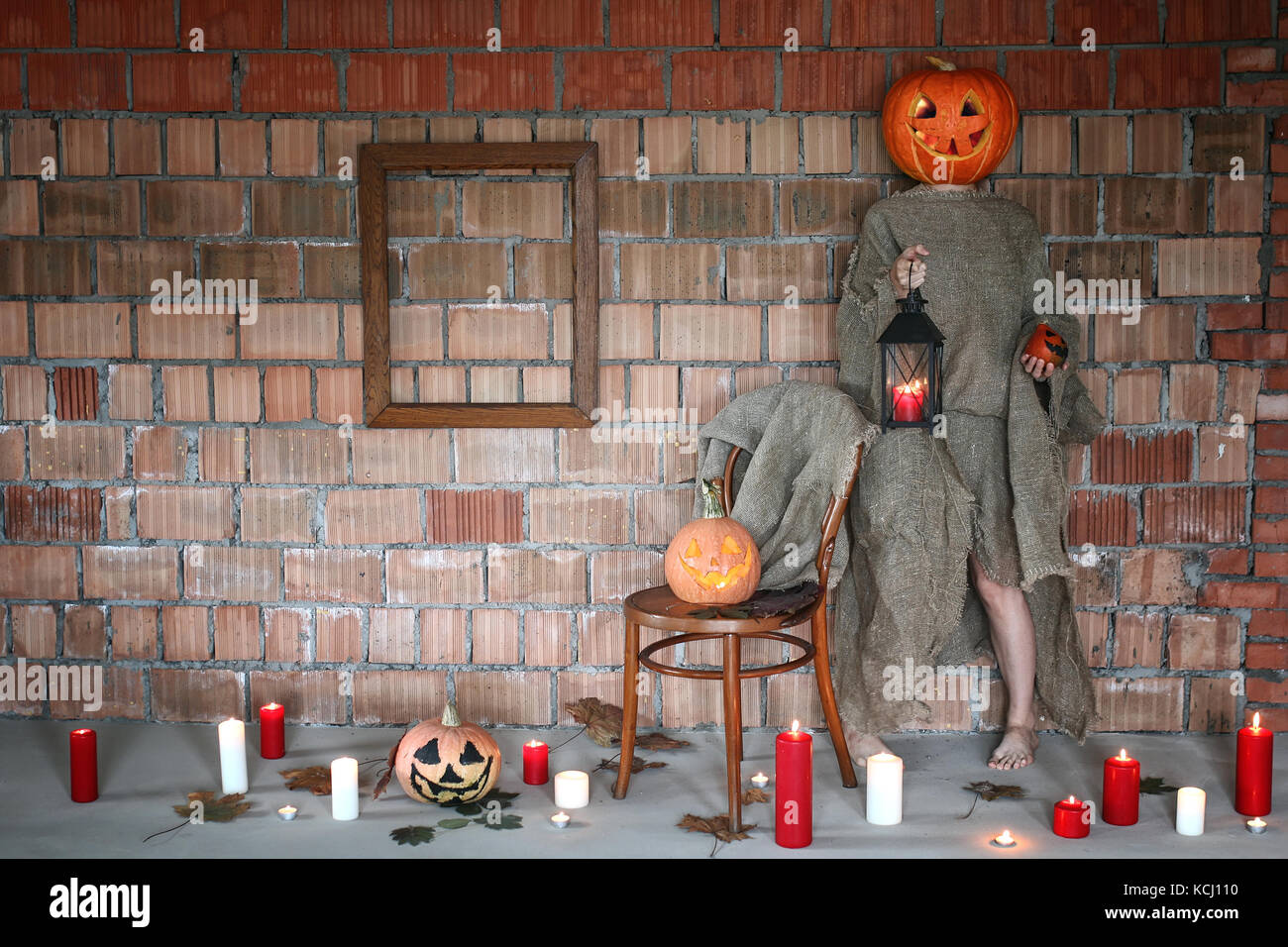 pumpkin head monster horror indoor Stock Photo - Alamy