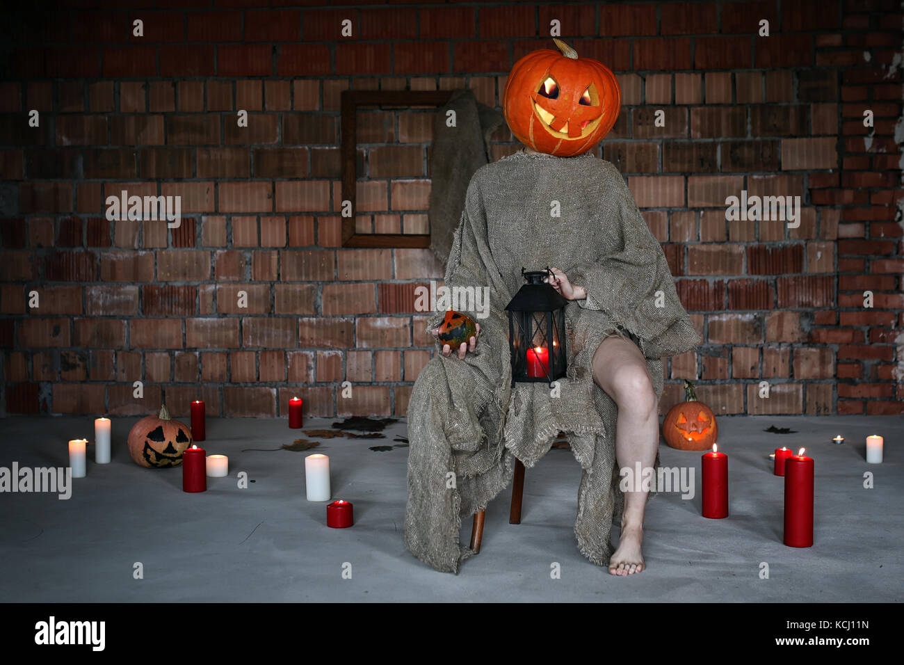 pumpkin head monster horror indoor Stock Photo - Alamy
