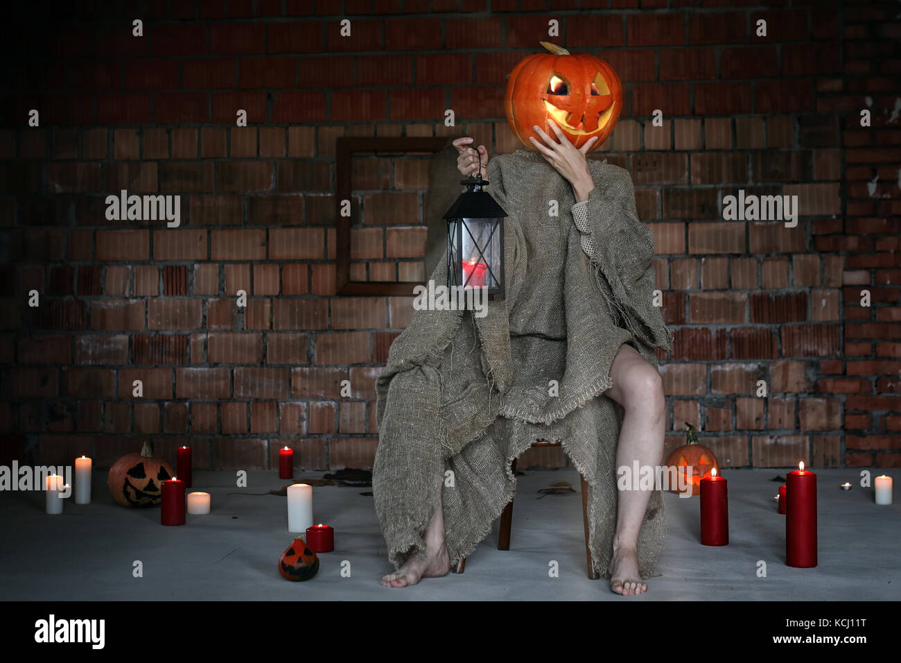 pumpkin head monster horror indoor Stock Photo - Alamy