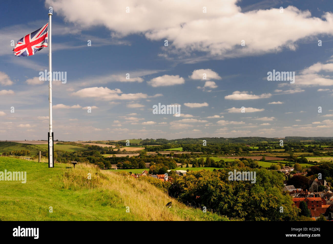 A Union Jack flying on Mere Castle, a prominent hilltop overlooking the ...