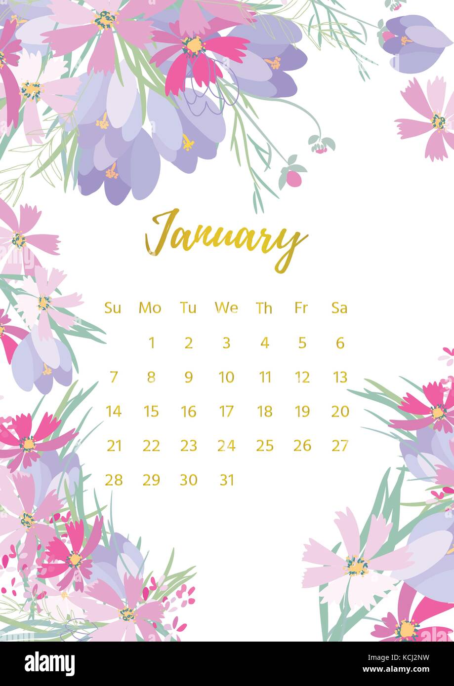Vintage floral calendar 2018 Stock Vector Image & Art - Alamy