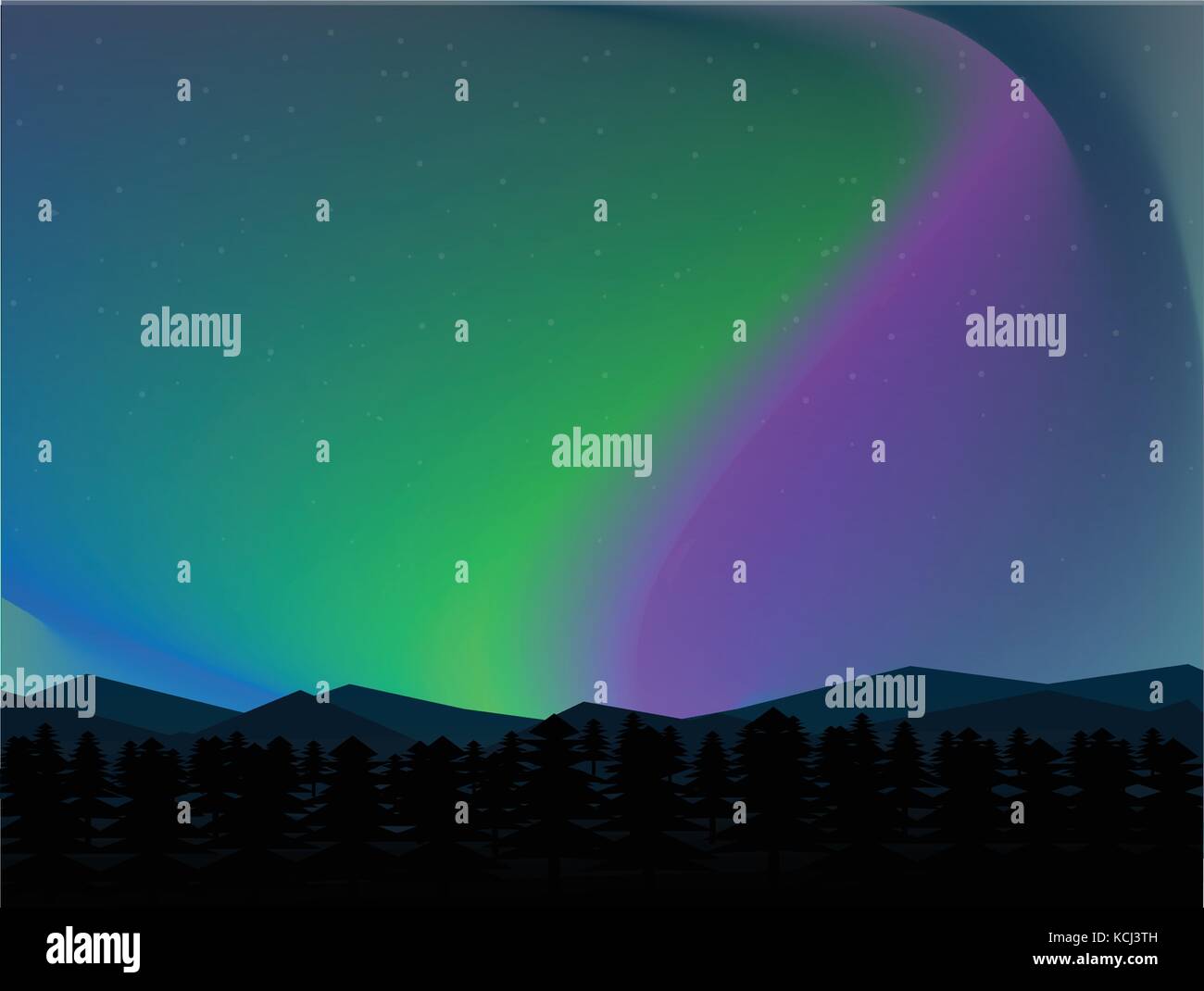 Mountain Northern Landscape Night With Aurora Stars Sky Background ...