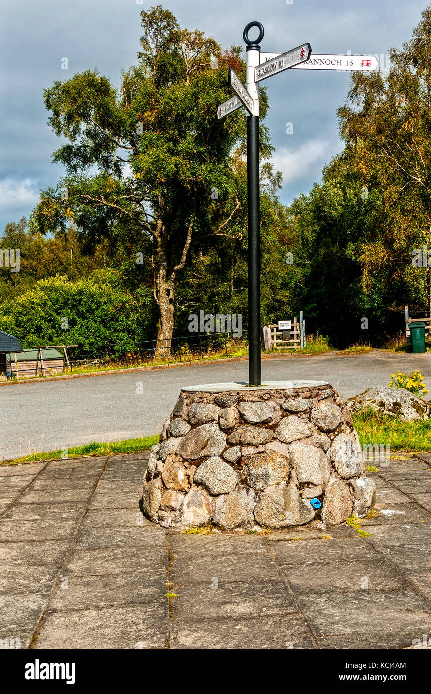 The fingers of a traditional signpost embedded in a conical stone ...