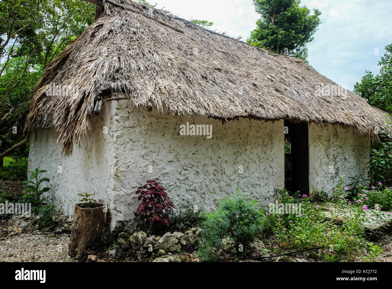 Mayan village and hut in jungle dwelling near Ek Balam Mexico Stock ...