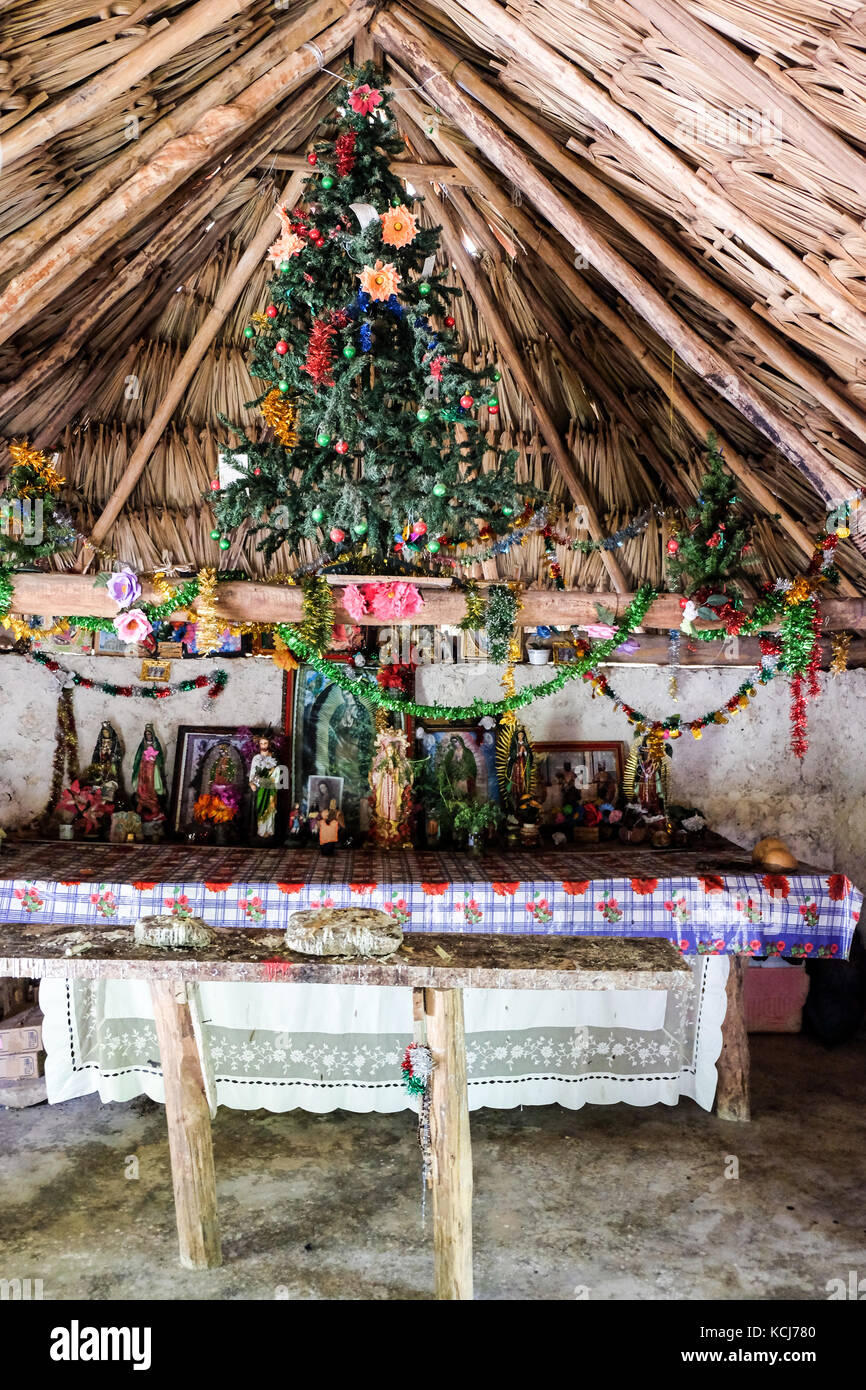 Mayan village and hut in jungle dwelling near Ek Balam Mexico Stock ...