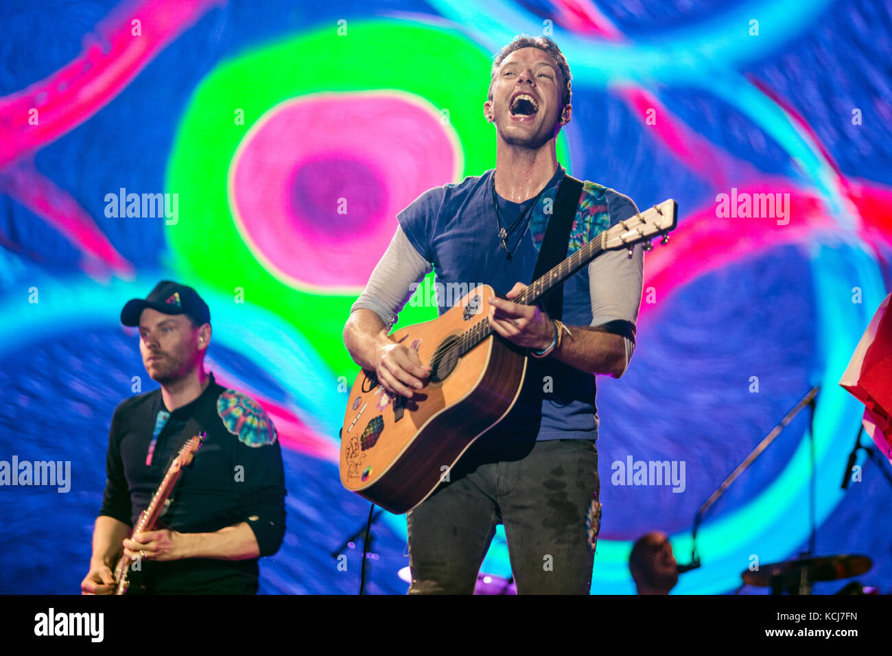 The British rock band Coldplay performs a live concert at Telia Parken ...