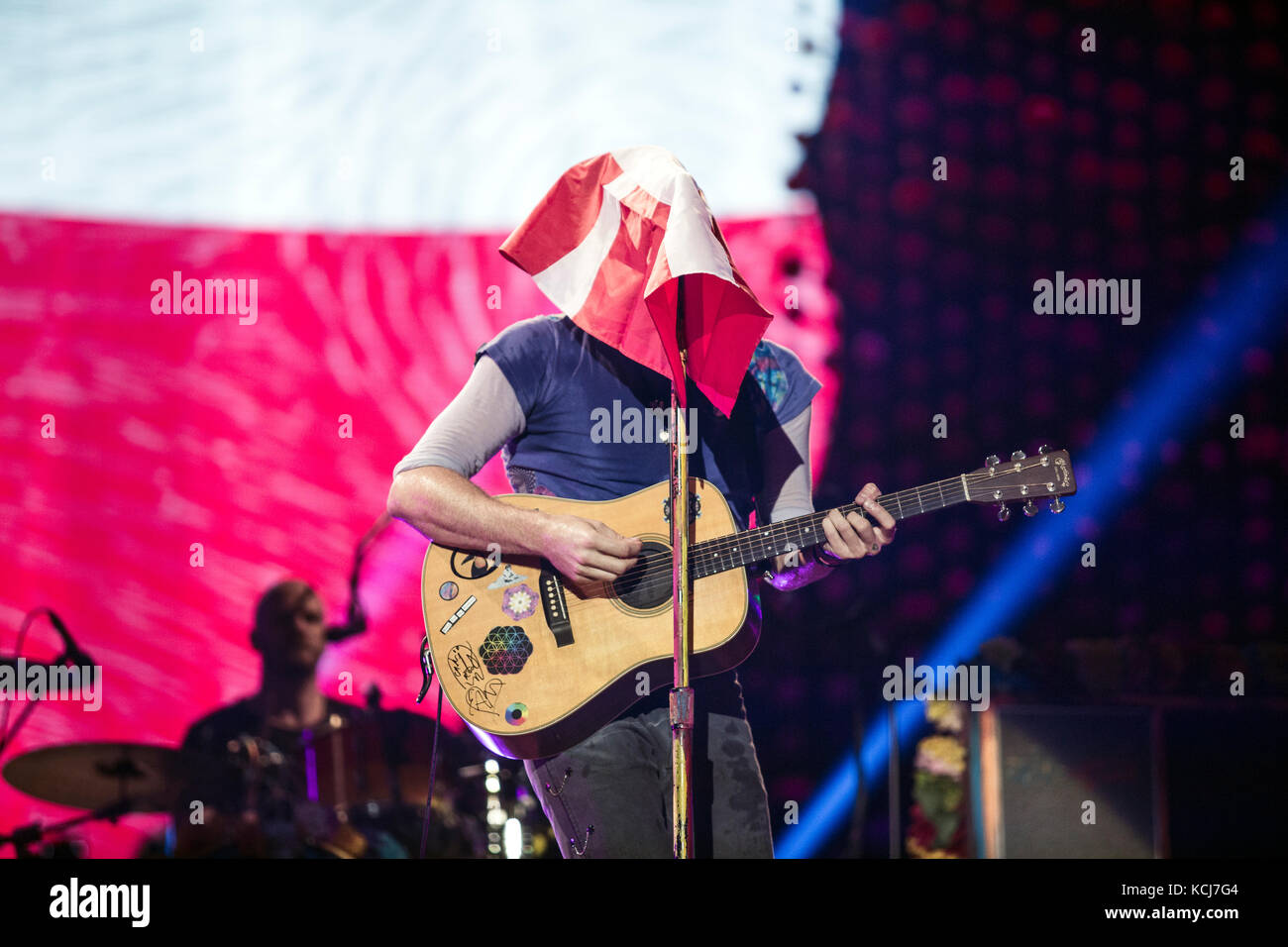 The British rock band Coldplay performs a live concert at Telia Parken ...