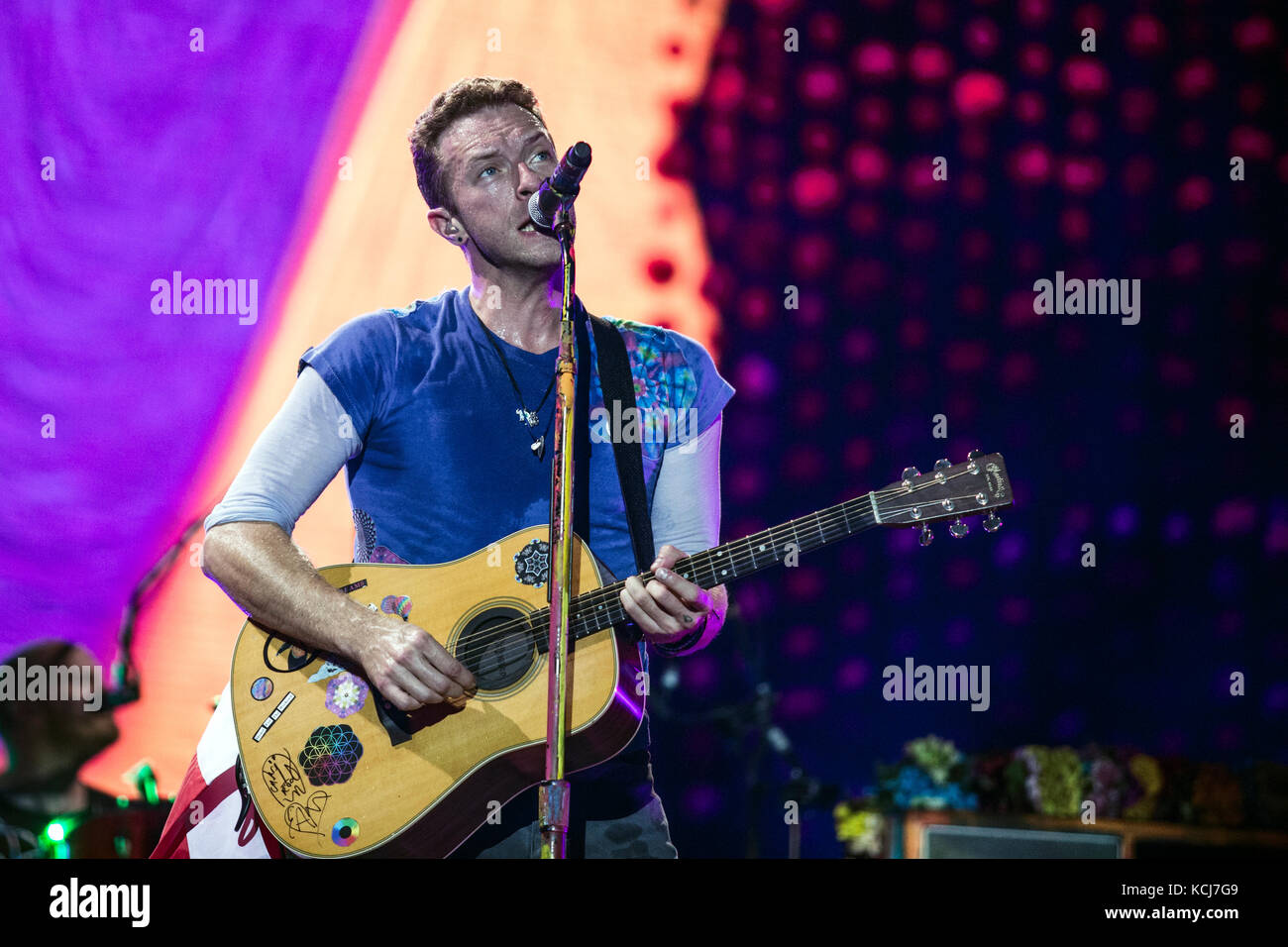 The British rock band Coldplay performs a live concert at Telia Parken ...