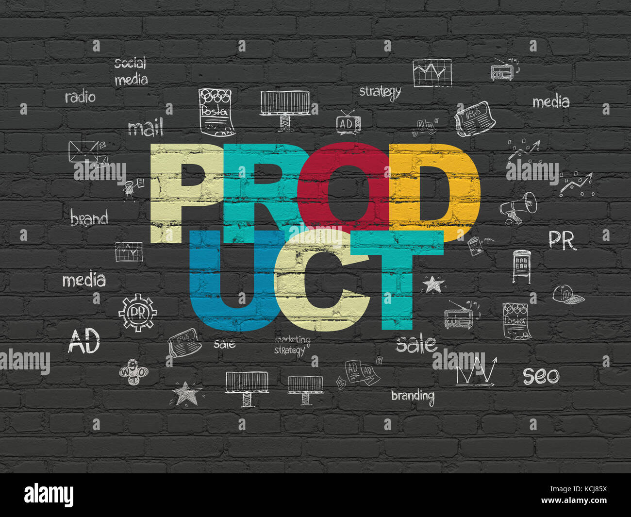 Marketing concept: Product on wall background Stock Photo - Alamy