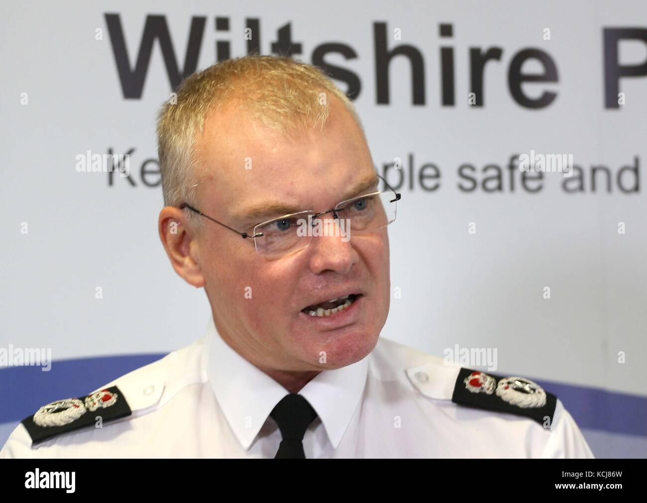 Mike Veale, chief constable of Wiltshire Police, speaks to the media ...
