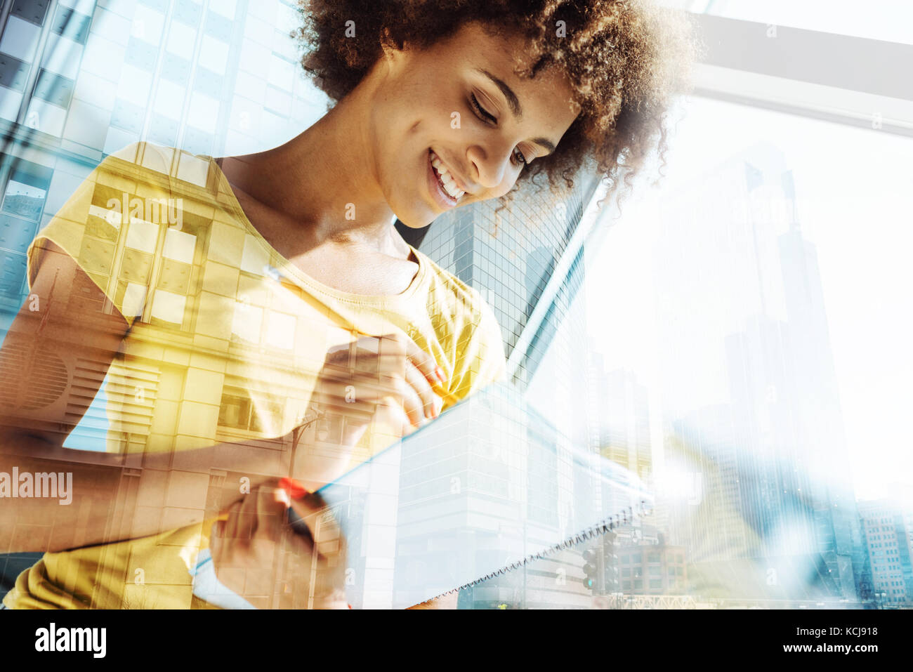 Optimistic student preparing for classes Stock Photo - Alamy