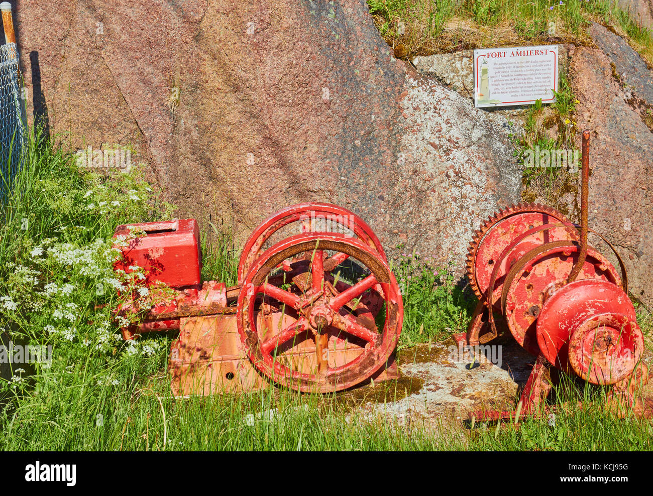 Winch installed in 1950 to hoist building materials from water level to ...