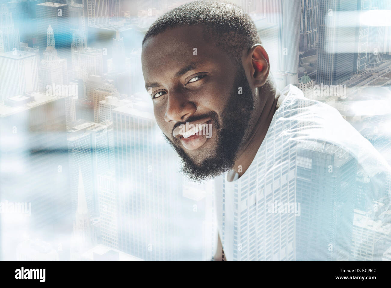 Bearded African American expressing cheer Stock Photo - Alamy