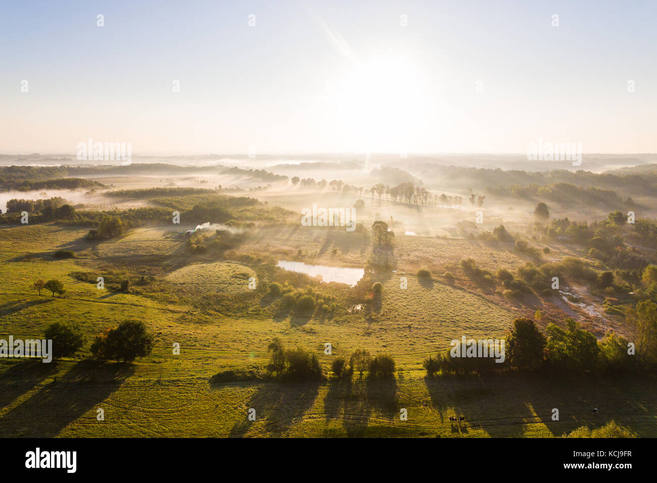 Aerial view of the misty countryside in autumn Stock Photo - Alamy