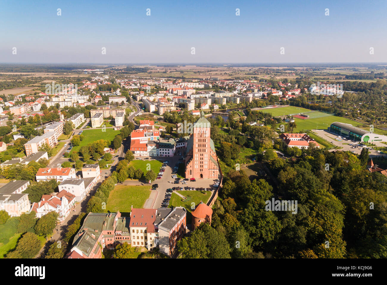 Aerial view of the Church of Saint Catherine of Alexandria in Braniewo ...