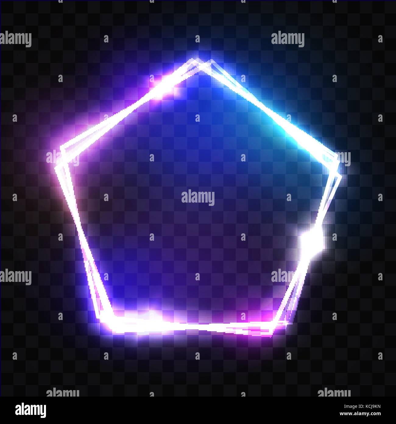 Abstract Neon Pentagon Electric Frame On Transparent Background. Night ...