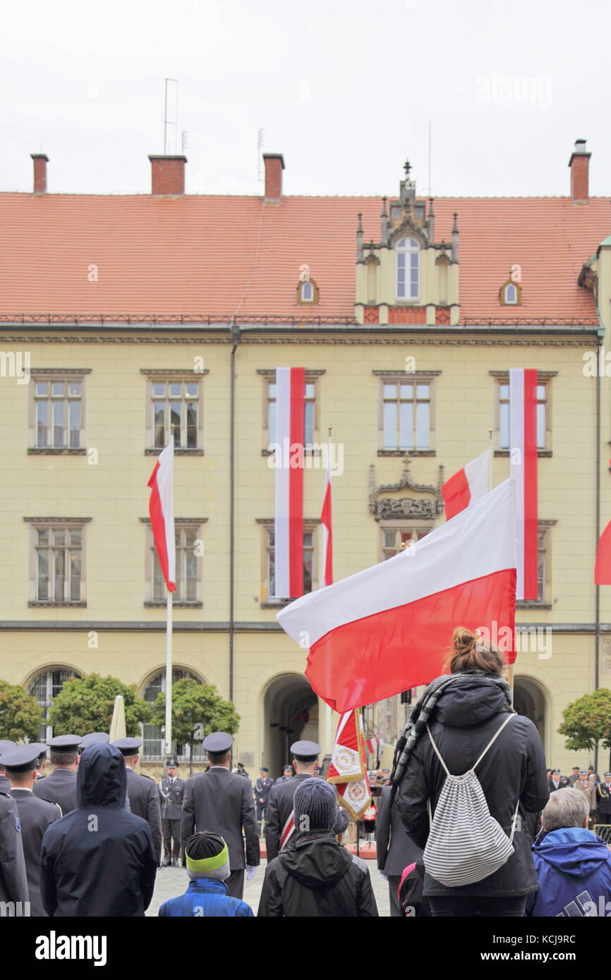 People celebrating polish national Flag Day in Wroclaw Poland Stock ...