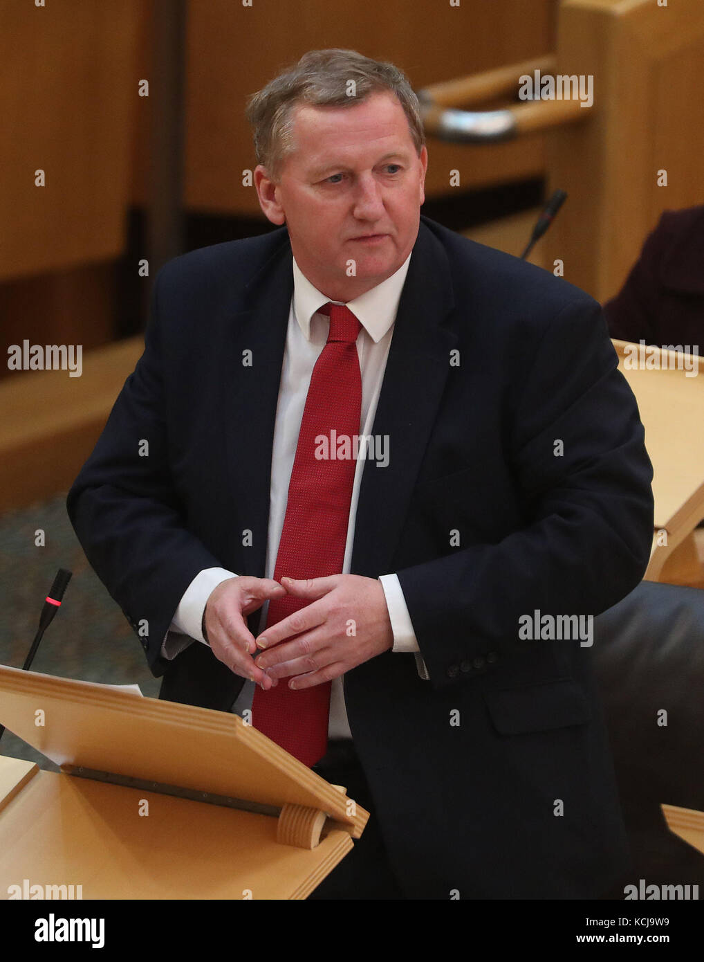 Scottish Labours Alex Rowley during FMQs at the Scottish Parliament in ...