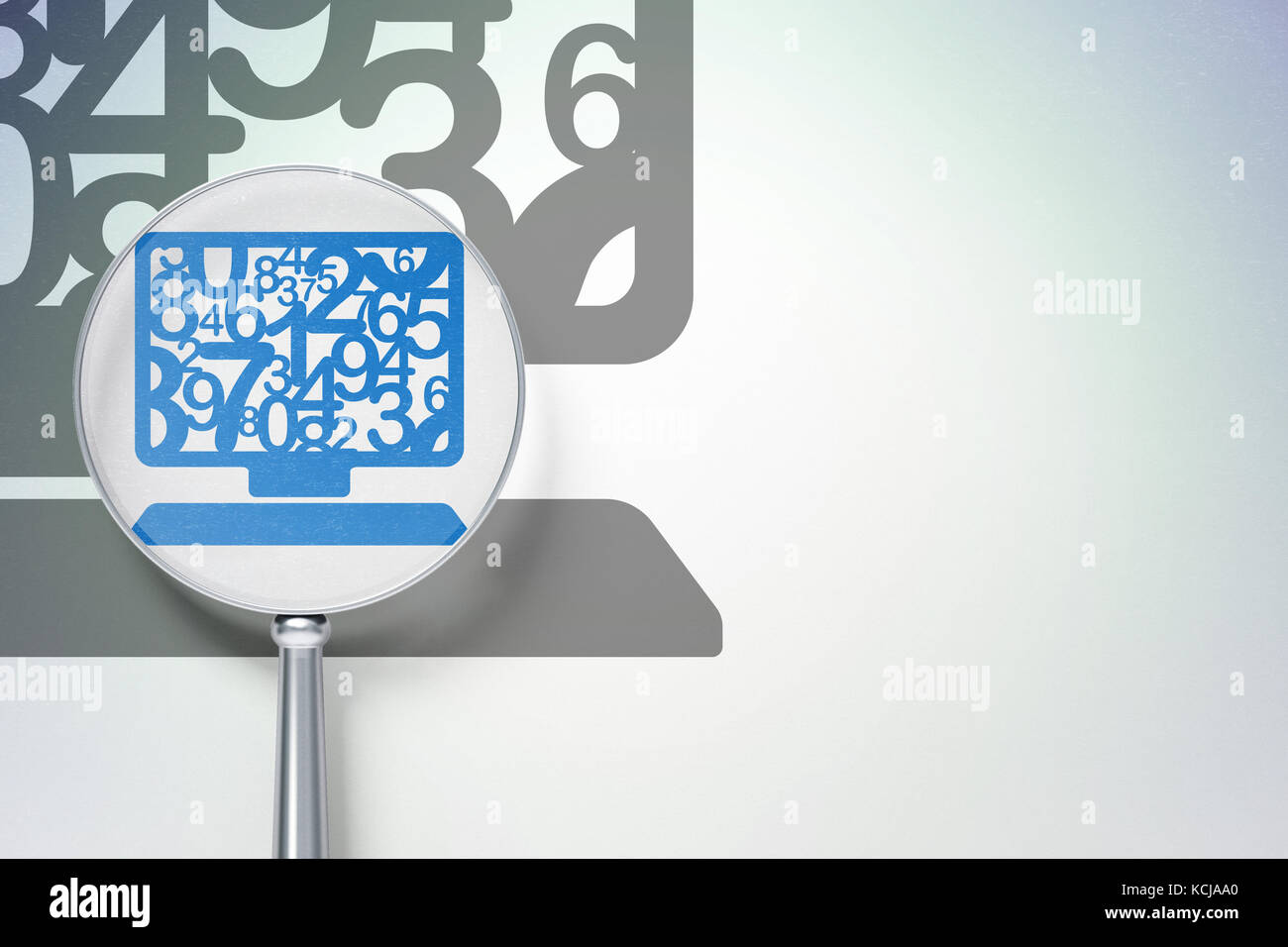 Education concept: Computer Pc with optical glass on digital background ...