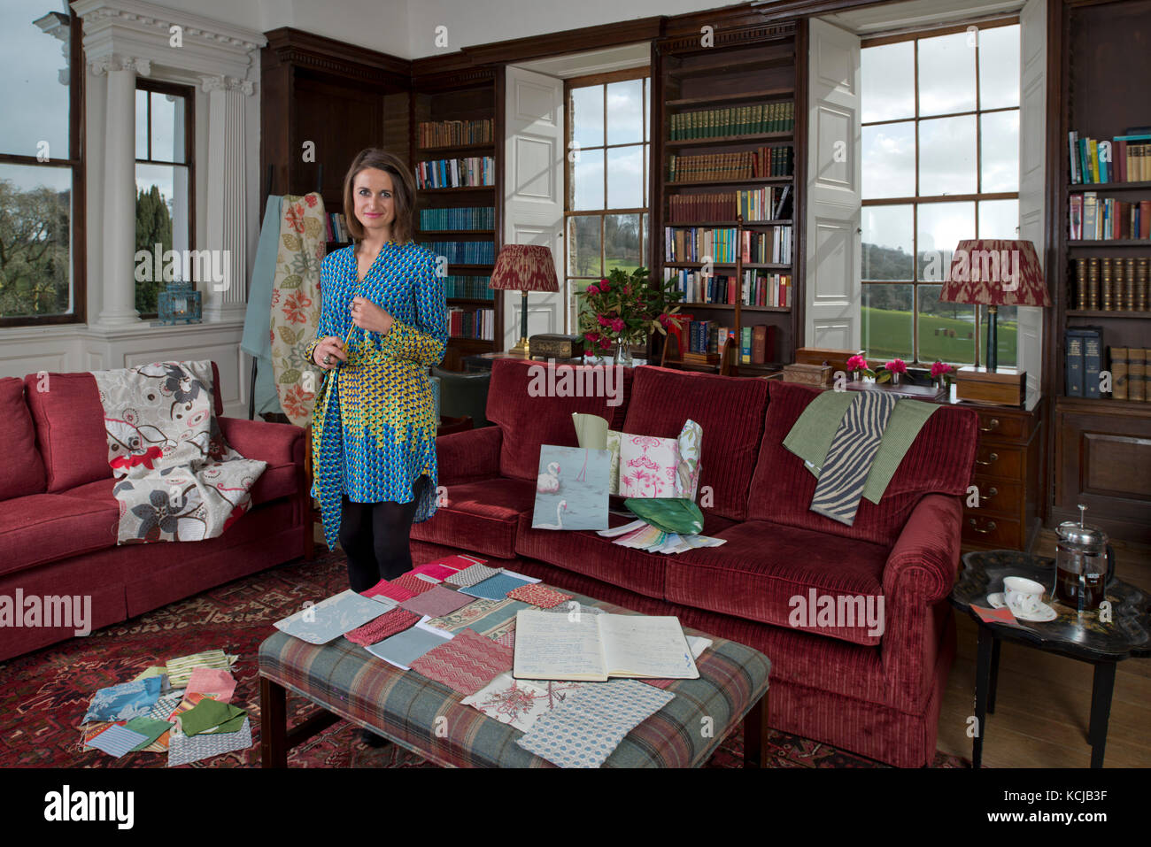 Interior Designer, Sarah Fortescue in her office, the library of ...