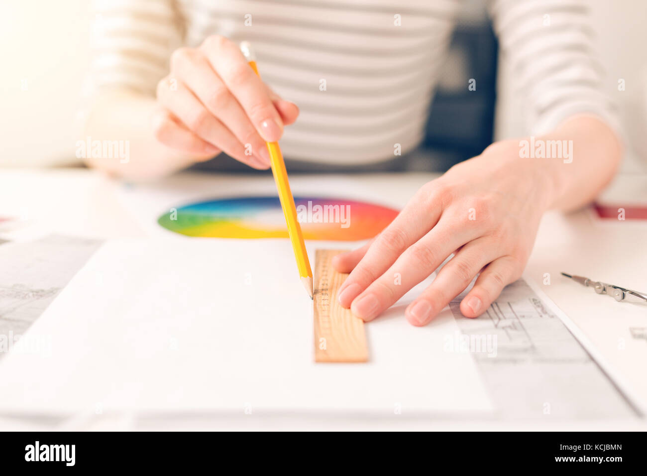 Close up of drawing tools being in use Stock Photo - Alamy