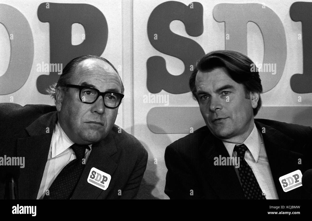 Roy Jenkins (l) and Dr David Steel during the London Press conference ...