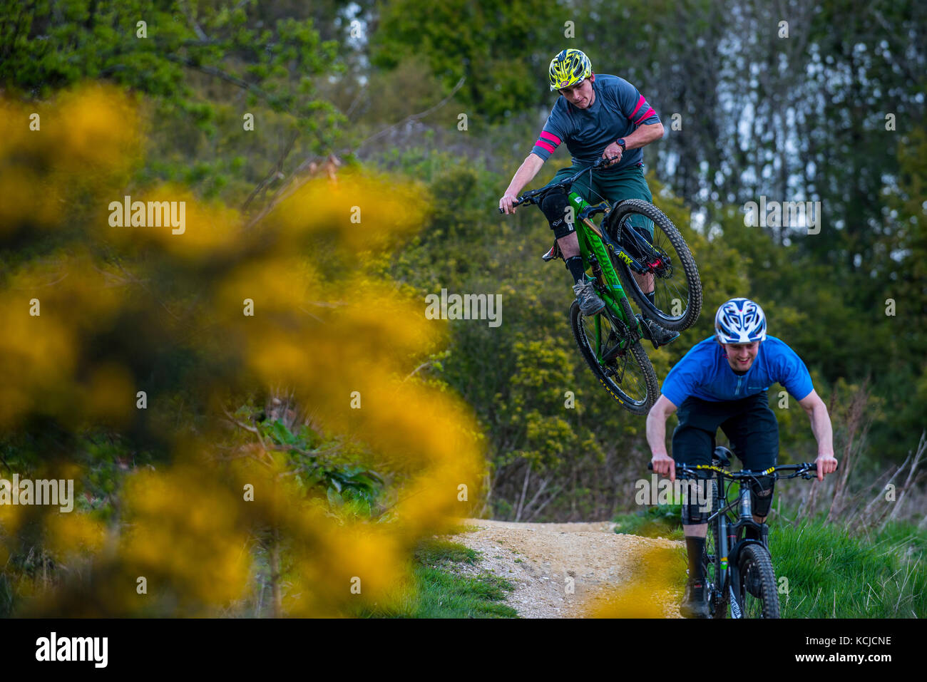 Two mountain bikers ride the trails at Parkwood Springs in Sheffield ...