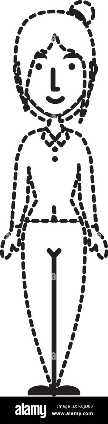 flat line uncolored girl sticker over white background vector ...