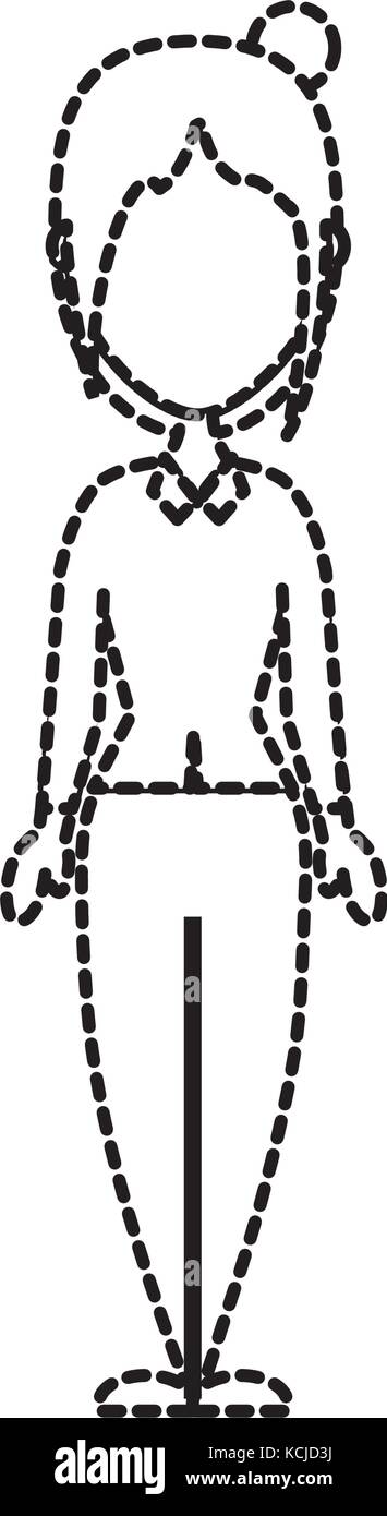 flat line uncolored girl sticker over white background vector ...