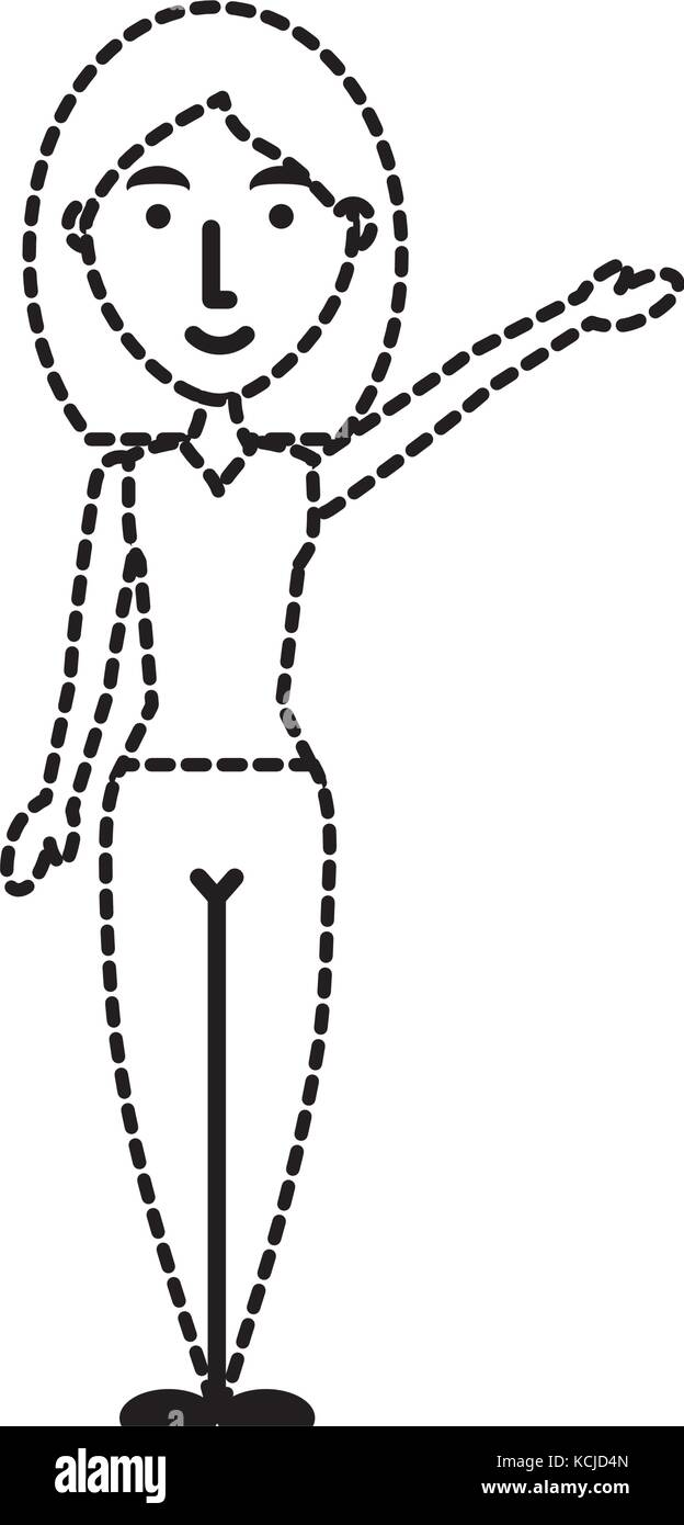 flat line uncolored woman sticker over white background vector ...