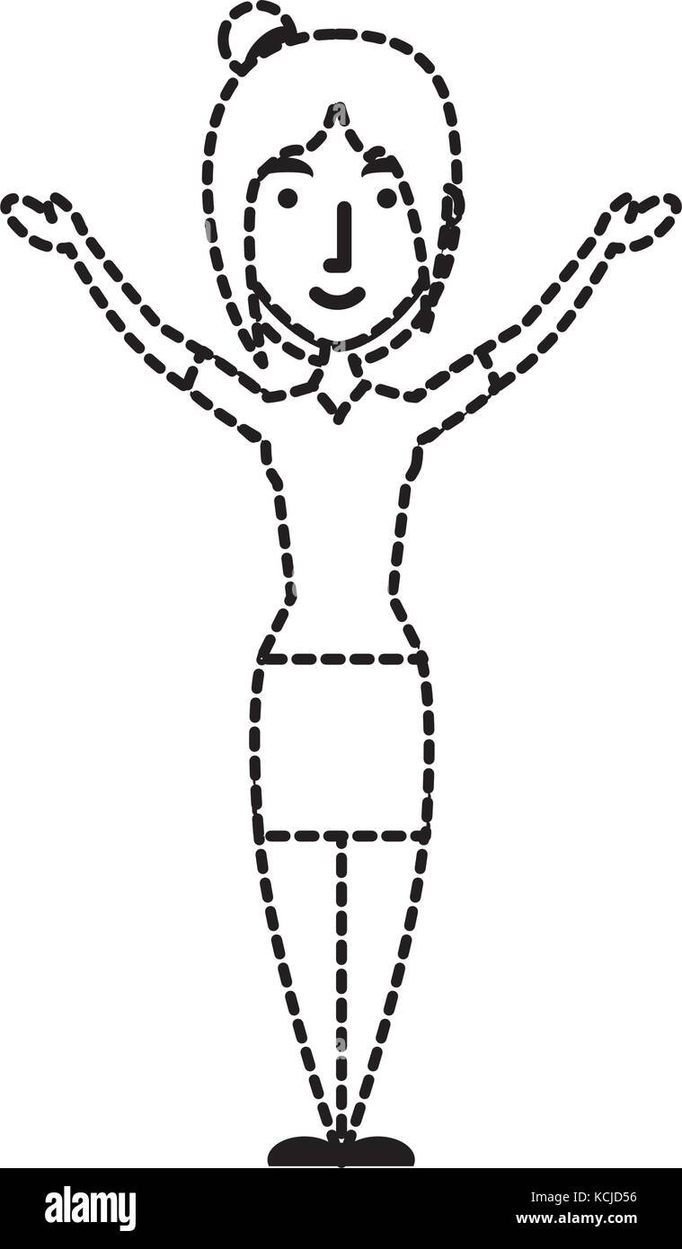 flat line uncolored girl sticker over white background vector ...