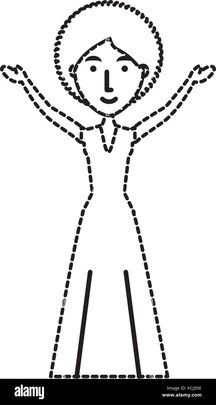 flat line uncolored woman sticker over white background vector ...