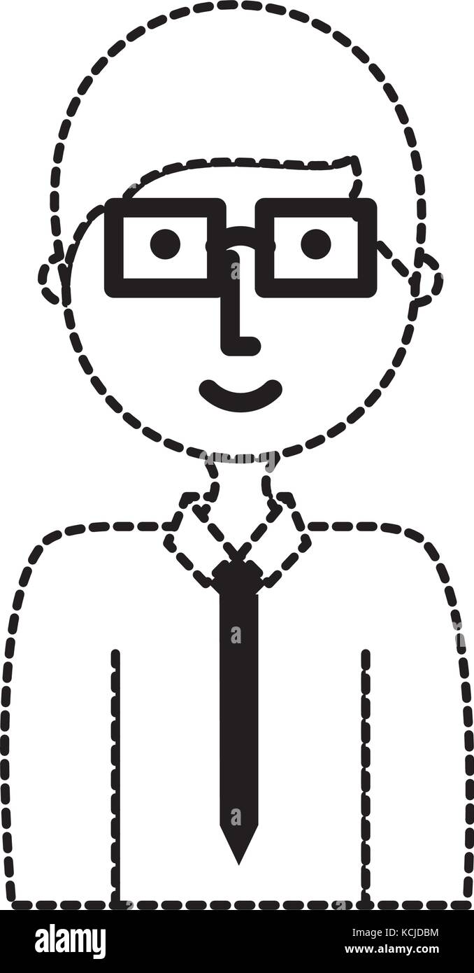 flat line uncolored man with glasses sticker over white background ...