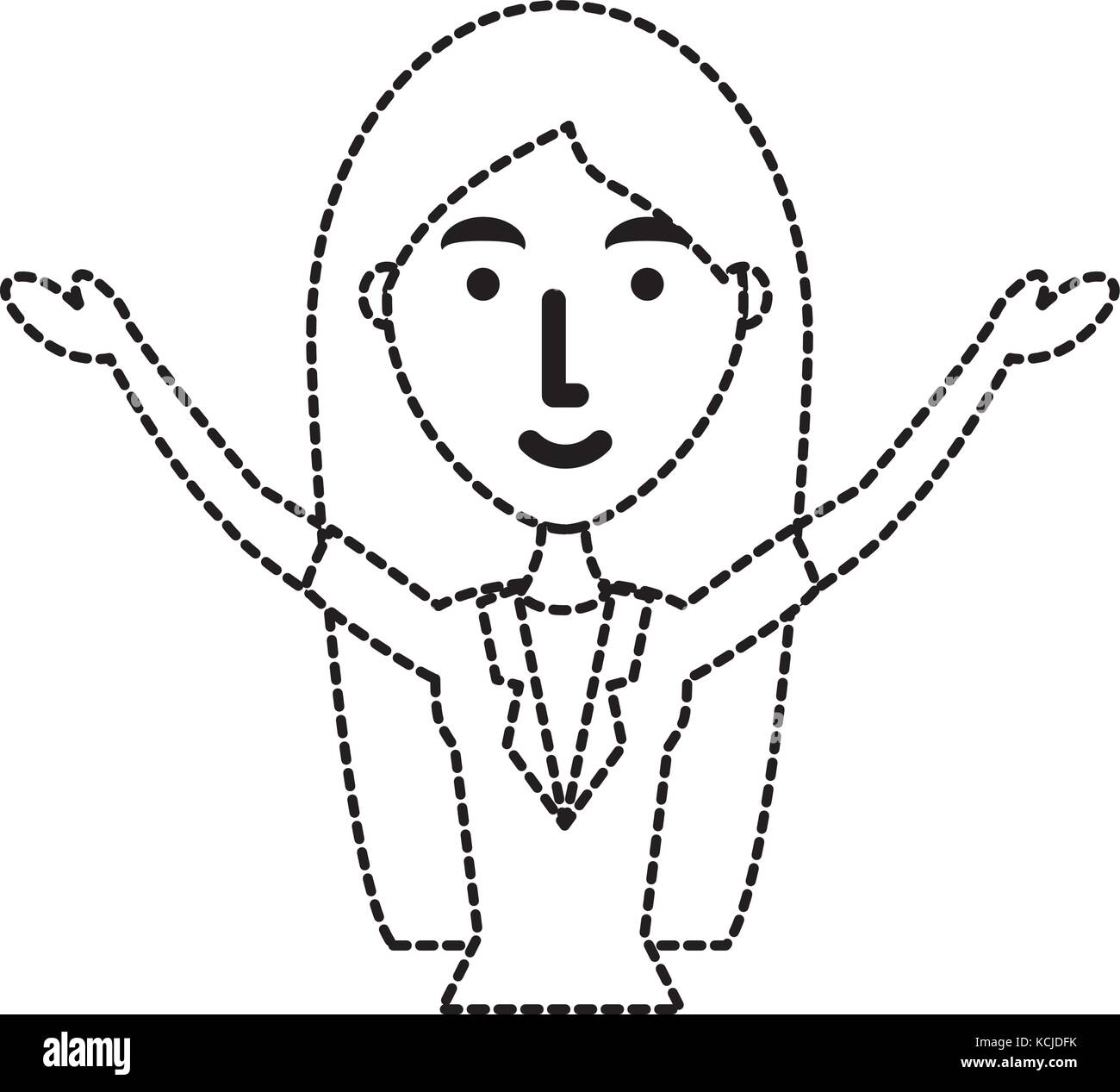 flat line uncolored woman sticker over white background vector ...