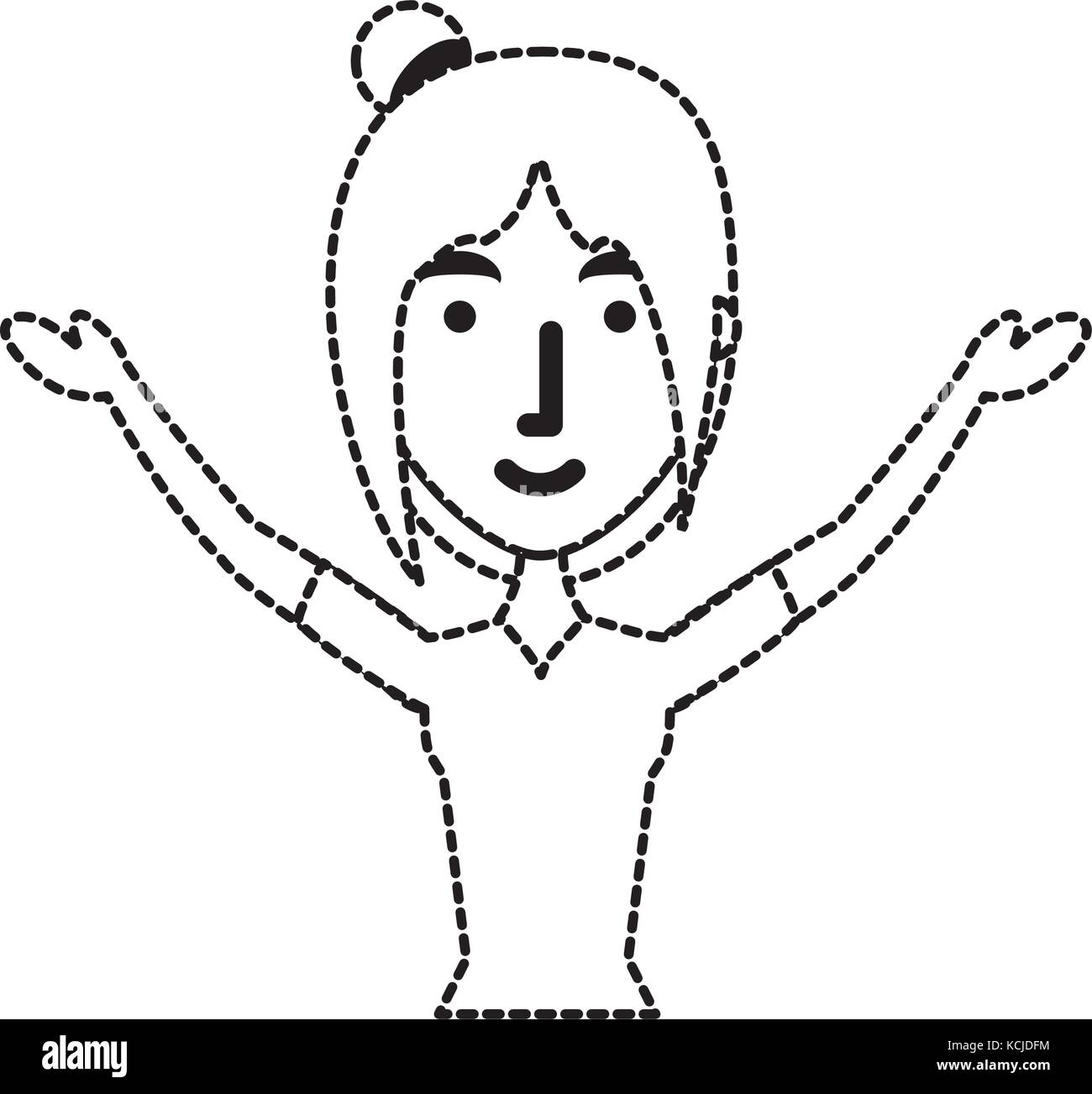 flat line uncolored woman sticker over white background vector ...