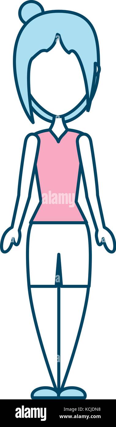 flat line colored girl over white background vector illustration Stock ...