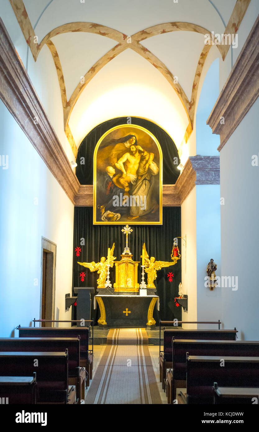 Vienna, Austria - August 7, 2016: A chapel with an ancient painting in ...