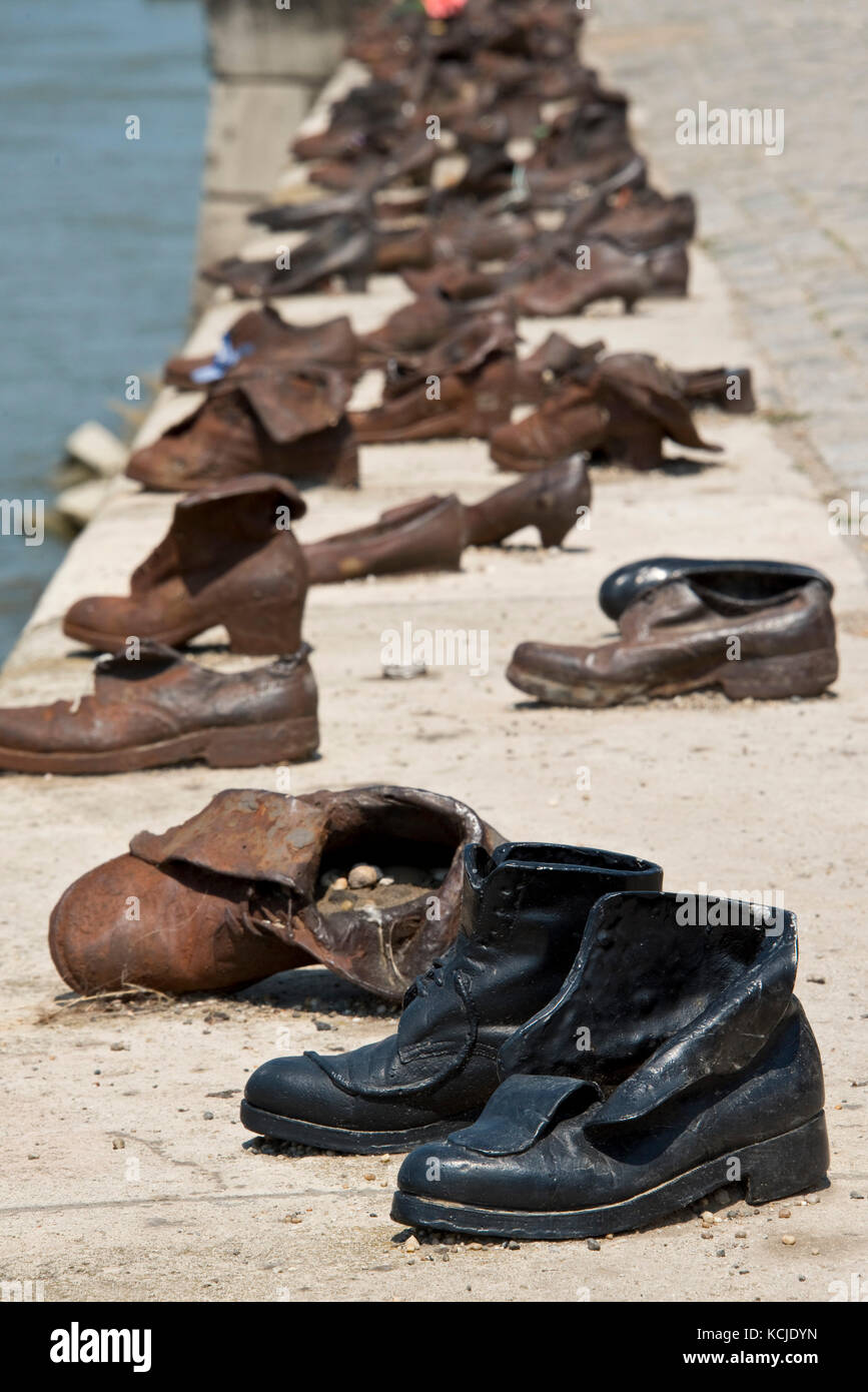 The Shoes on the Danube Bank memorial in Budapest on a sunny day Stock ...