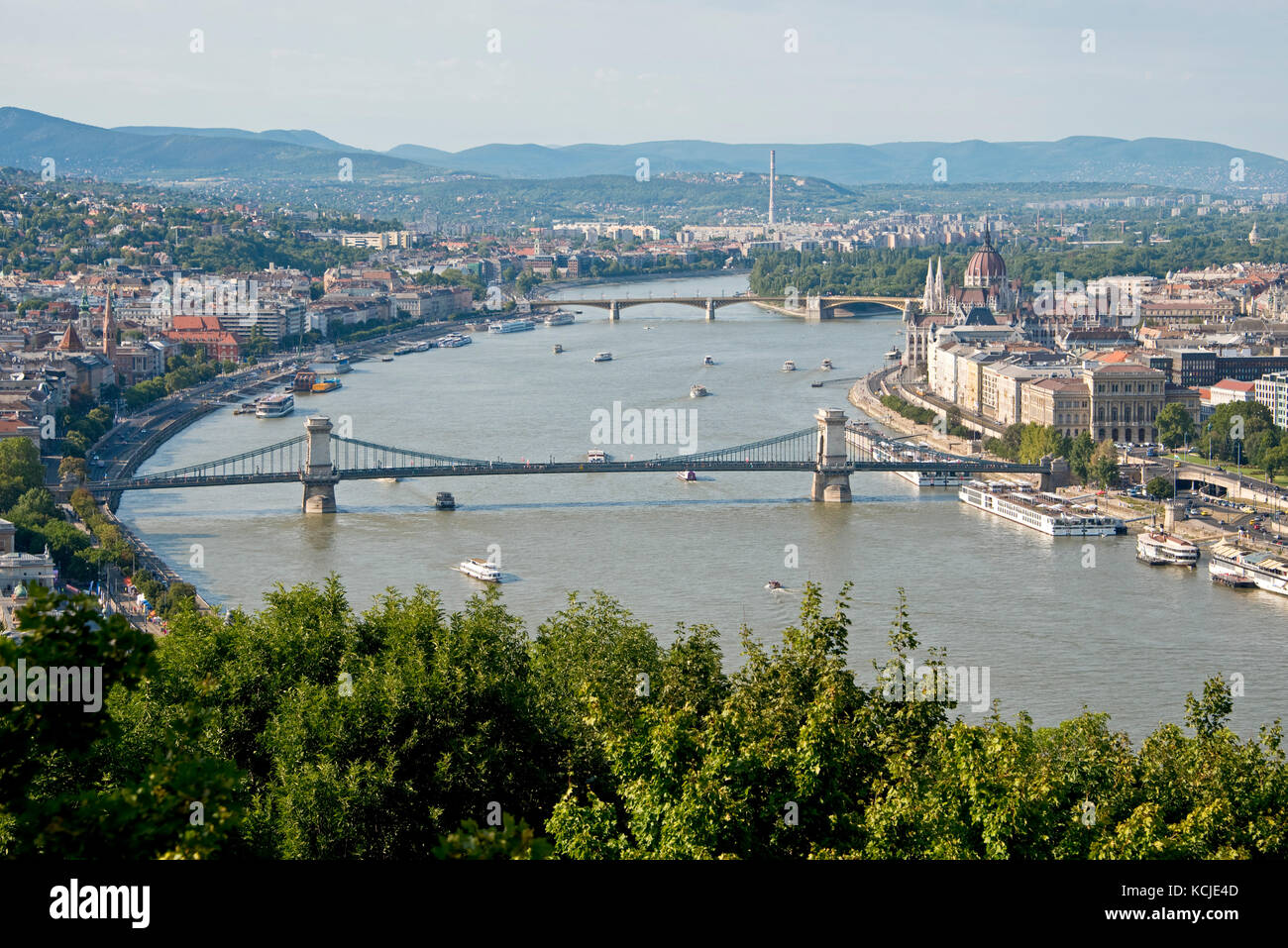 A 3 picture stitch panoramic cityscape view of the Danube river in ...