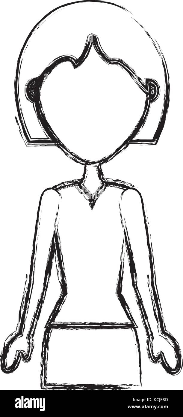 flat line uncolored woman over white background vector illustration ...