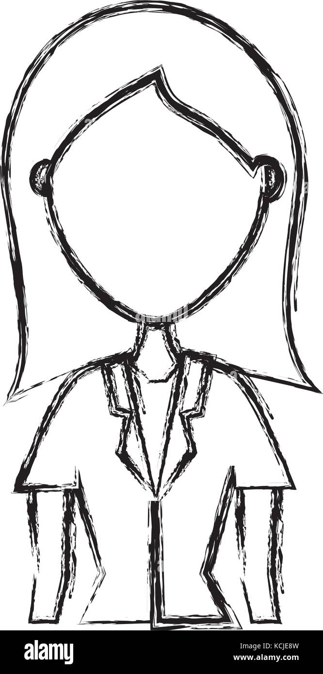 flat line uncolored woman over white background vector illustration ...