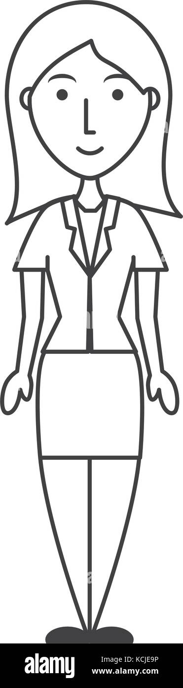 flat line uncolored woman job over white background vector illustration ...