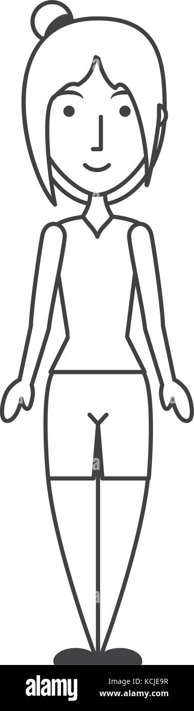 flat line uncolored girl over white background vector illustration ...