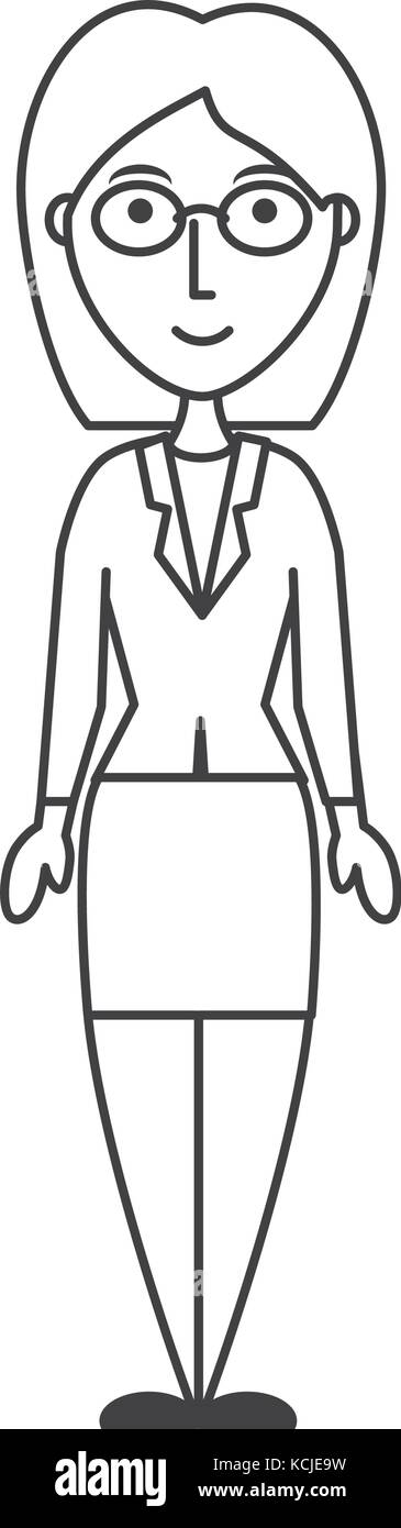 flat line uncolored woman job over white background vector illustration ...