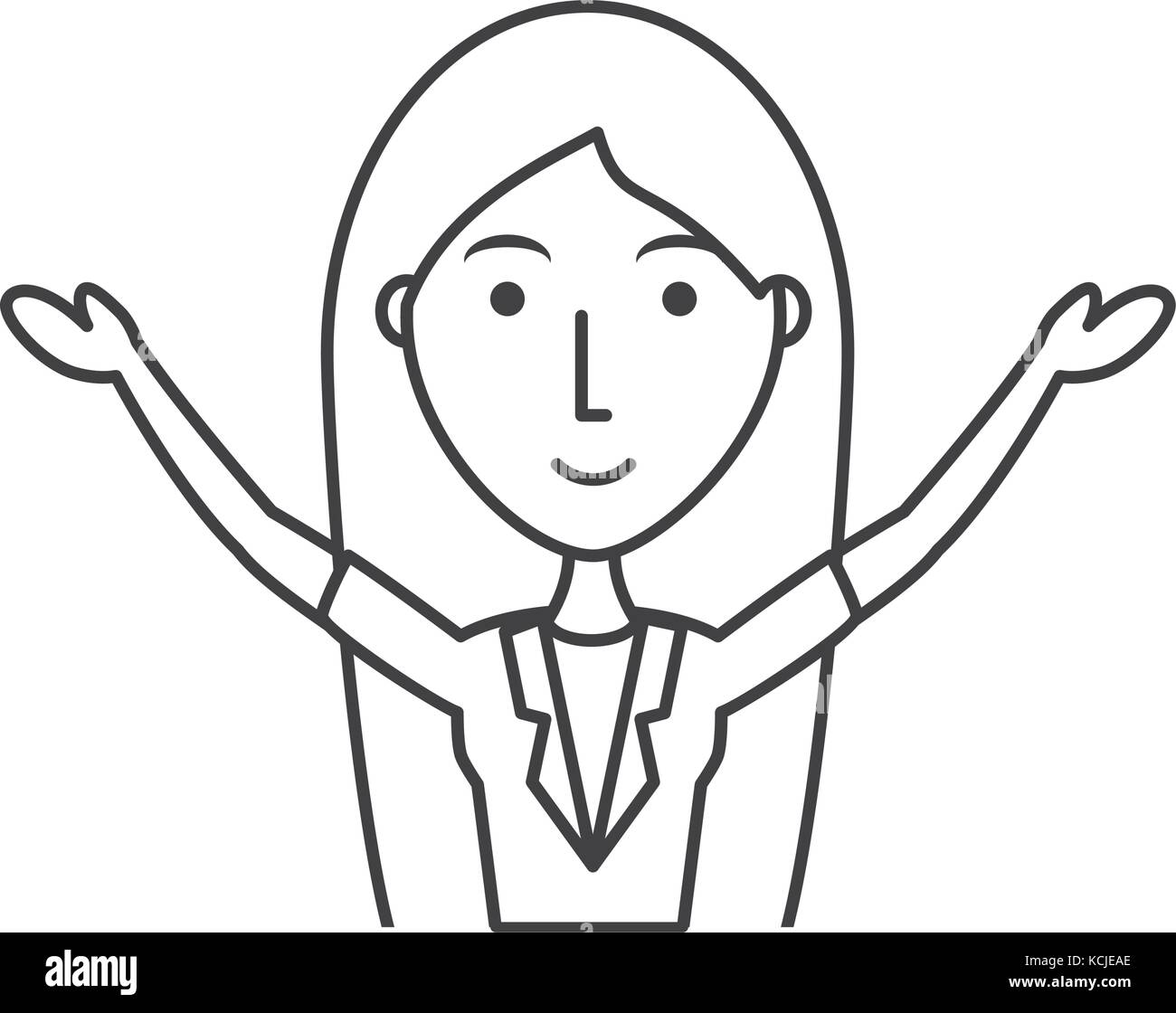 flat line uncolored girl over white background vector illustration ...
