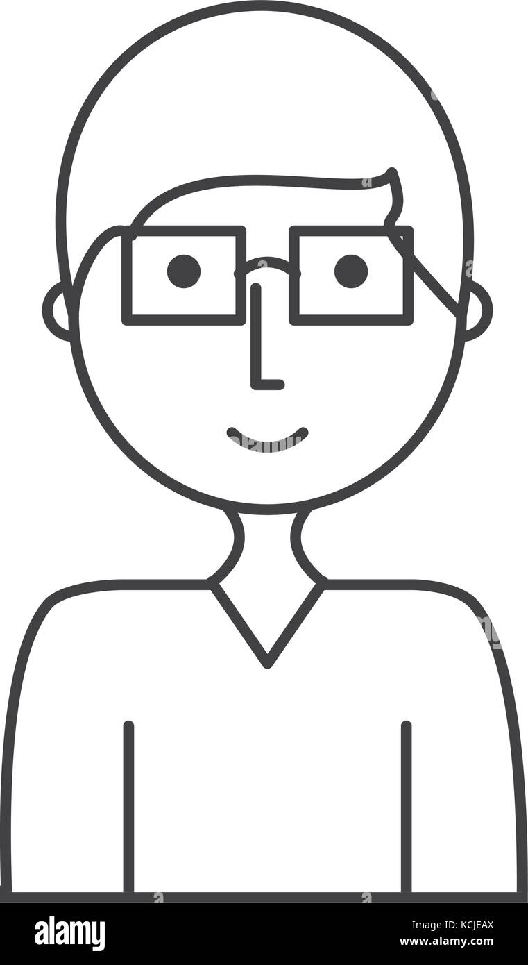 flat line uncolored man with glasses over white background vector ...