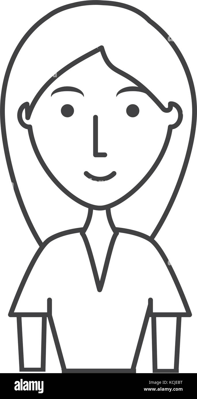 flat line uncolored woman over white background vector illustration ...