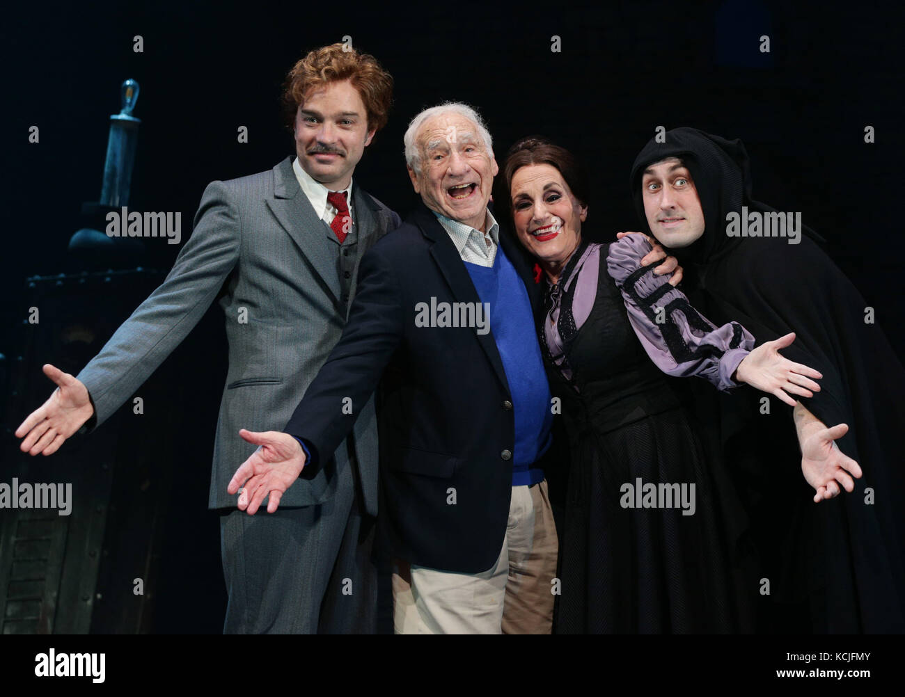 (left to right) Hadley Fraser as Frederick Frankenstein, Mel Brooks ...