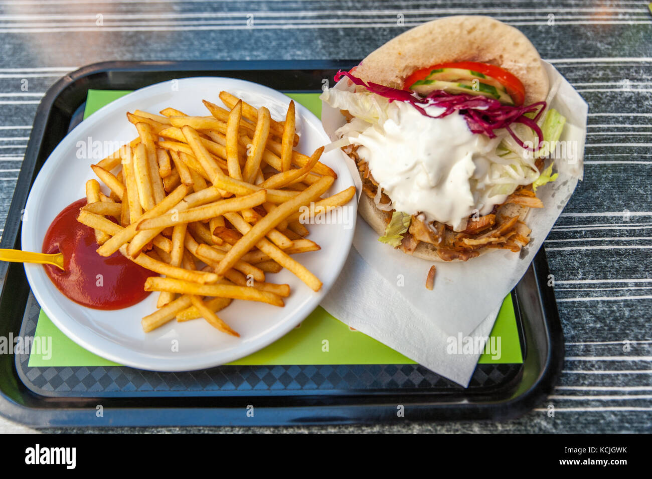 Turkish doner kebab with french fries Stock Photo - Alamy