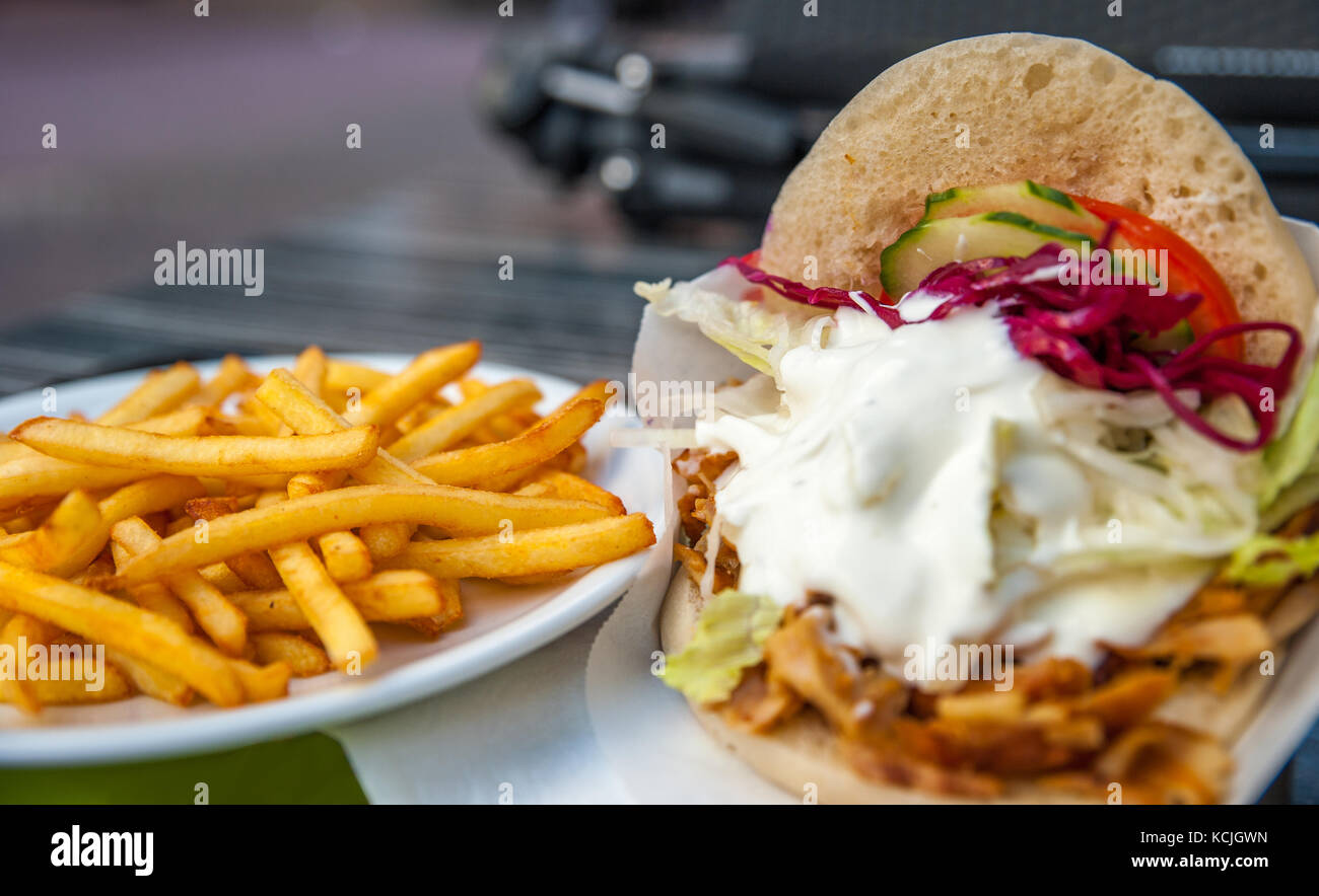 Turkish doner kebab with french fries Stock Photo - Alamy